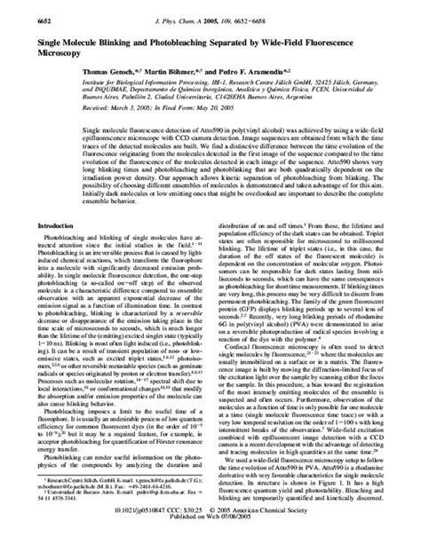 Pdf Single Molecule Blinking And Photobleaching Separated By Wide Field Fluorescence
