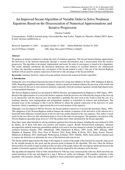 Pdf An Improved Secant Algorithm Of Variable Order To Solve Nonlinear Equations Based On The