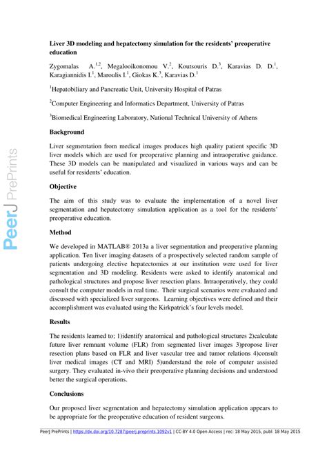 Pdf Liver 3d Modeling And Hepatectomy Simulation For The Residents Preoperative Education