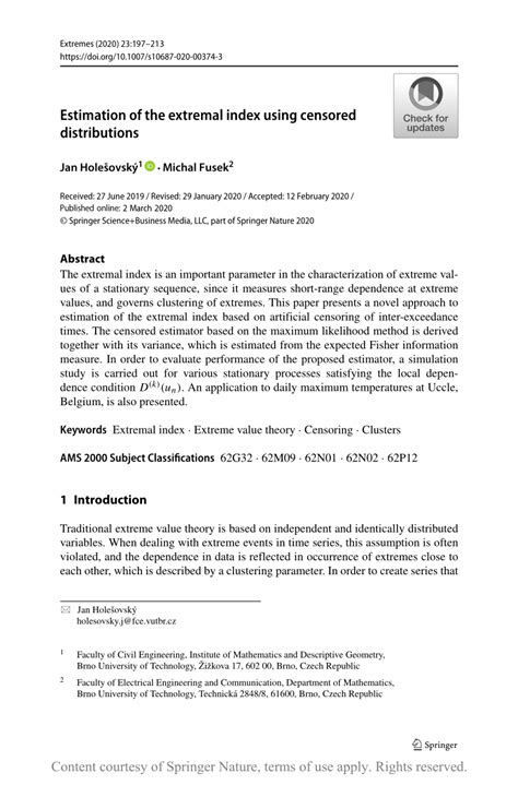 Estimation Of The Extremal Index Using Censored Distributions Request Pdf