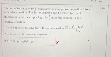 The Substitution Yxvx Transforms A Homogeneous