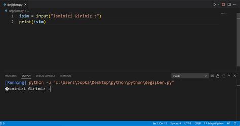 VScode outputa yazı yazılmıyor Python YazBel forumu