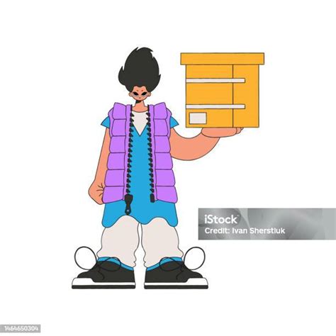 아름다운 남자가 손에 상자를 들고 있습니다 소포 및화물 운송 가상현실에 대한 스톡 벡터 아트 및 기타 이미지 가상현실 남자 배달 Istock