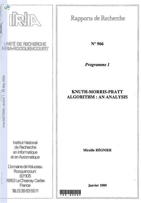 Pdf Knuth Morris Pratt Algorithm An Analysis