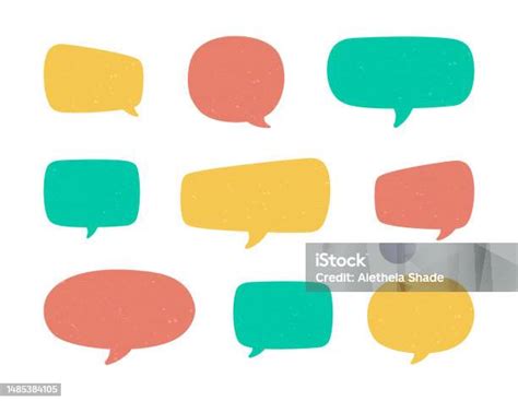 빈티지 말풍선 세트 그런 지 질감 텍스트 상자 프레임 복고풍 채팅 상자 메시지 상자 대화 템플릿 벡터 일러스트레이션 디자인