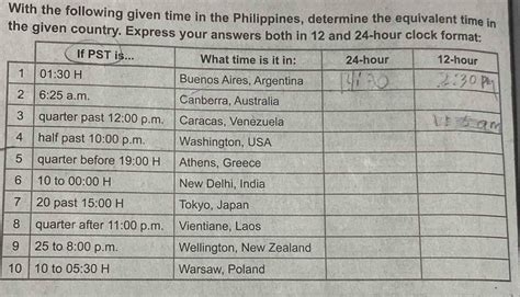solved with the following given time in the philippines determine the