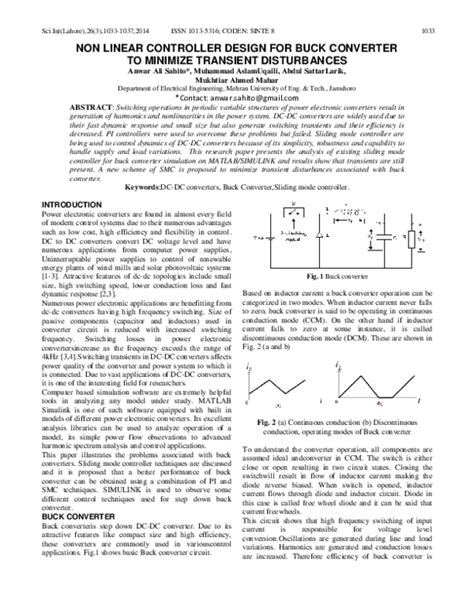 Pdf Nonlinear Controller Design For Buck Converter To Minimize