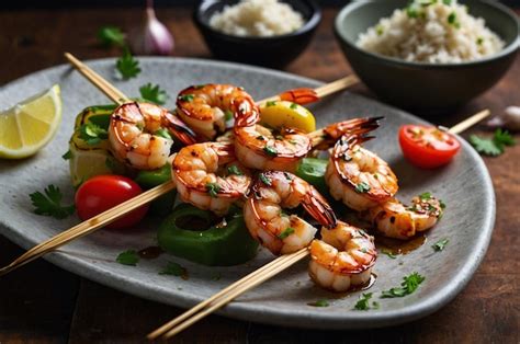 Bbq Shrimp Skewers With A Garlic Glaze Premium Ai Generated Image