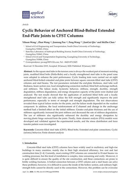 Pdf Cyclic Behavior Of Anchored Blind Bolted Extended End Plate Joints To Cfst Columns