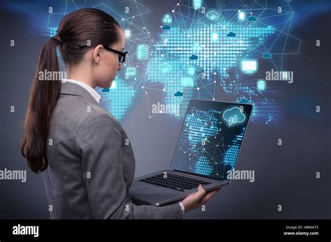 Woman In Cloud Computing Concept Stock Photo Alamy