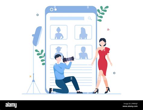 Model Portfolio Template Hand Drawn Cartoon Flat Illustration With Modeling Agency Manager And