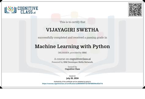 swetha vijayagiri on linkedin ibm ml0101en certificate cognitive class