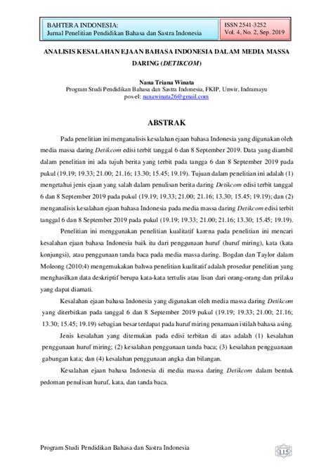 Pdf Analisis Kesalahan Ejaan Bahasa Indonesia Dalam Media Massa