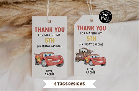 Editable Cars Birthday Thank You Tag Digital Download Etsy