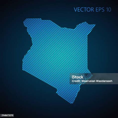 Kenya Striped Map Template Made From Blue Diagonal Lines On Dark Background Stock Illustration