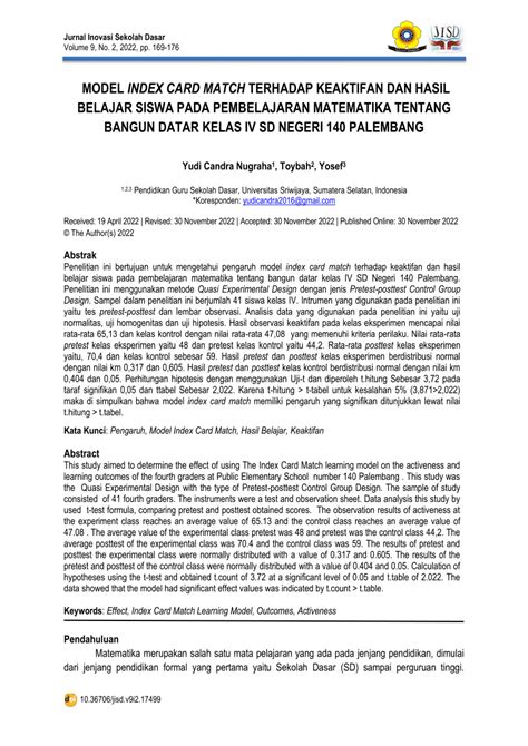 Pdf Model Index Card Match Terhadap Keaktifan Dan Hasil Belajar Siswa Pada Pembelajaran