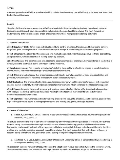 Self Efficacy Scale Pdf Leadership Self Efficacy