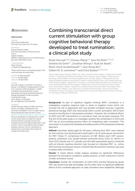 Pdf Combining Transcranial Direct Current Stimulation With Group Cognitive Behavioral Therapy