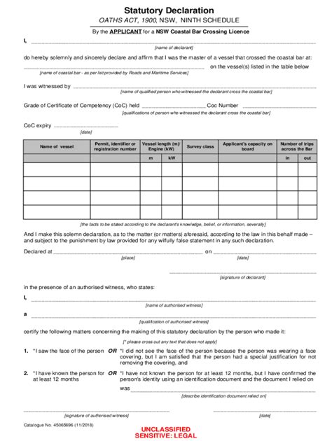 Fillable Online Applicant And Witness Statutory Declaration For Nsw