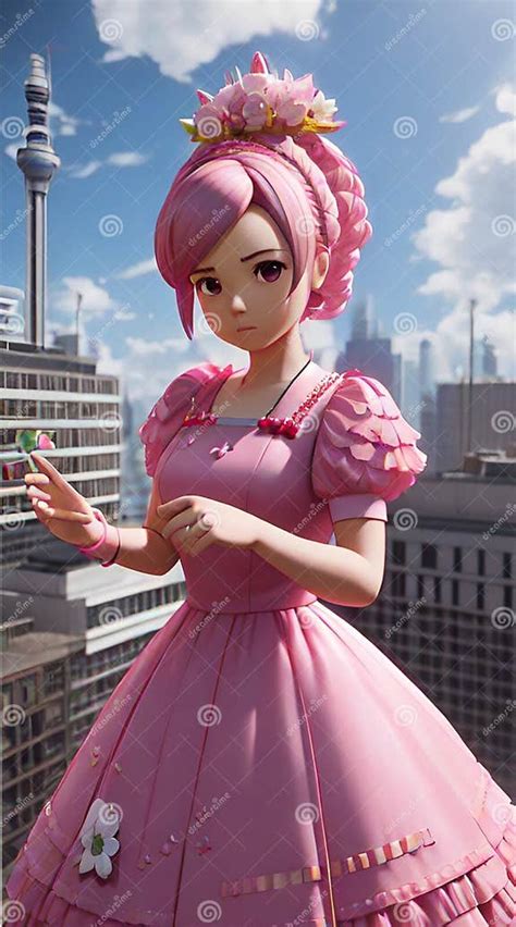Doll Figurine With Pink Flowers And Dress Illustration Artificial Intelligence Artwork Generated
