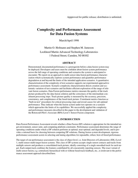 Pdf Complexity And Performance Assessment For Data Fusion Systems