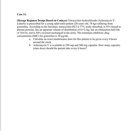 Solved Case 11 Dosage Regimen Design Based On Cmin Ss