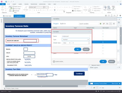 using articulate storyline 360 variables to do percentage calculation