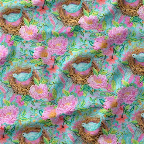 Spring Nest Design Fabric For Outdoor Cushions Dressmaking Crafts