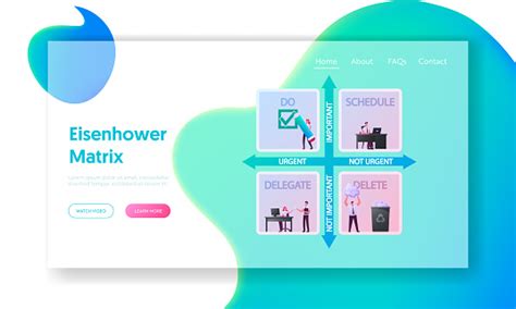 거대한 아이젠하워 매트릭스 랜딩 페이지 템플릿의 문자 시간 관리 계획 계획 마감 조직 및 프로젝트 프로세스 효율적인 제어를 갖춘 다이어그램 만화 사람들 벡터 일러스트레이션