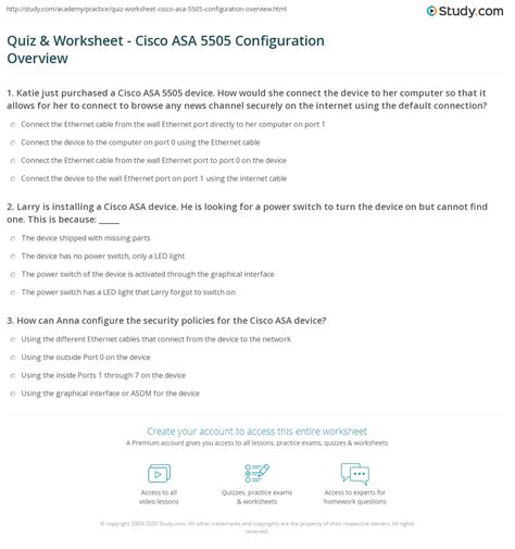 Quiz And Worksheet Cisco Asa 5505 Configuration Overview