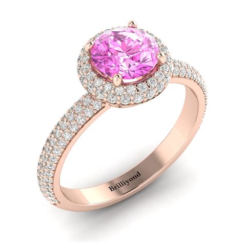 Rose Gold Pink Sapphire Whirlpool Halo Engagement Ring