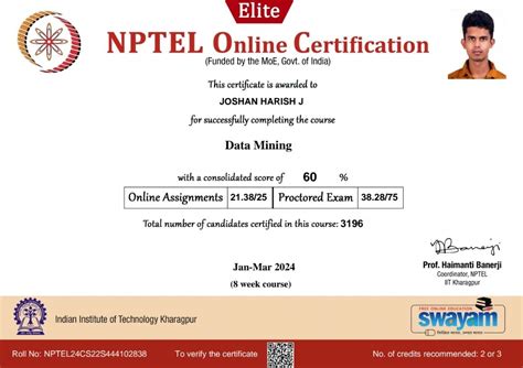 Joshan Harish On Linkedin Completeted Data Mining Nptel Course