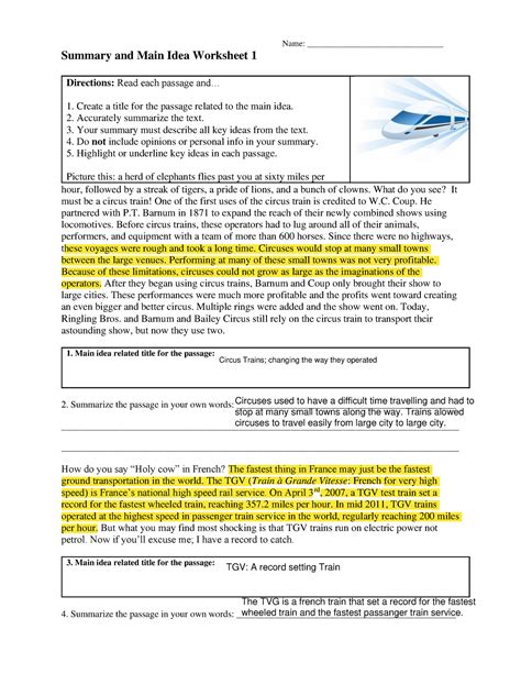 Elc151 Bl3 Reading Summary And Main Idea Worksheet Galvynna Name