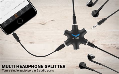 ULTRICS Headphone Splitter 3 5mm Male To Female Multi Earphone Audio Splitter 5 Ports Stereo