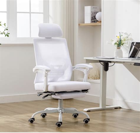 Qulomvs Mesh Ergonomic Office Chair With Footrest Home Office Desk Chair With Headrest And