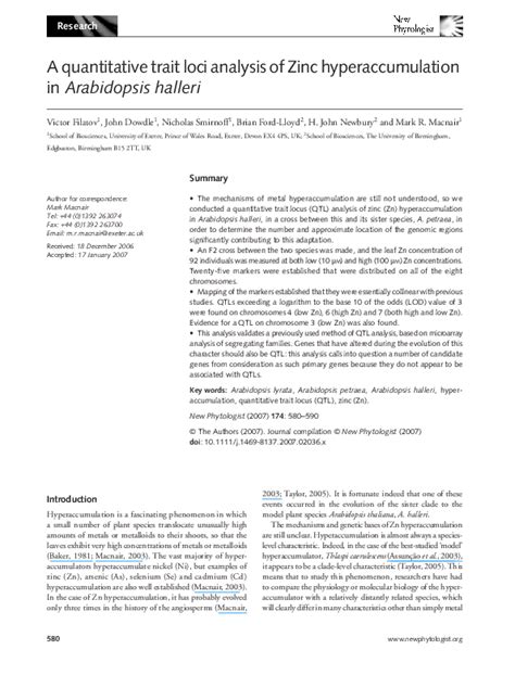 Pdf A Quantitative Trait Loci Analysis Of Zinc Hyperaccumulation In