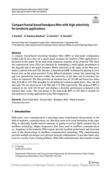 Compact Fractal Based Bandpass Filter With High Selectivity For Terahertz Applications