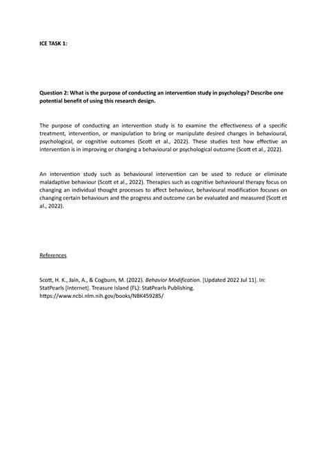 Psyc7324 Ice Task 1 Q2 Ice Task Work Ice Task 1 Question 2 What Is The Purpose Of