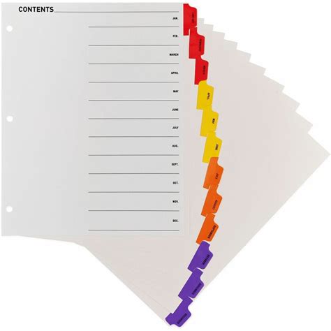 Business Source Jan Dec Monthly Table Of Contents Index Dividers