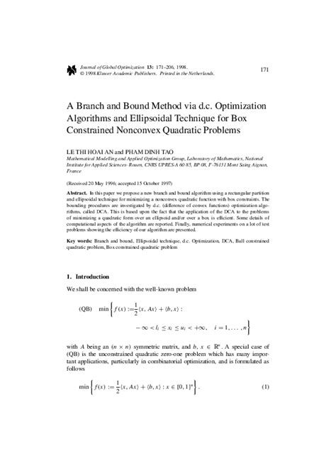 Pdf A Branch And Bound Method Via Dc Optimization Algorithms And