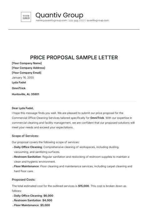 Free Pricing Proposal Templates Editable And Printable