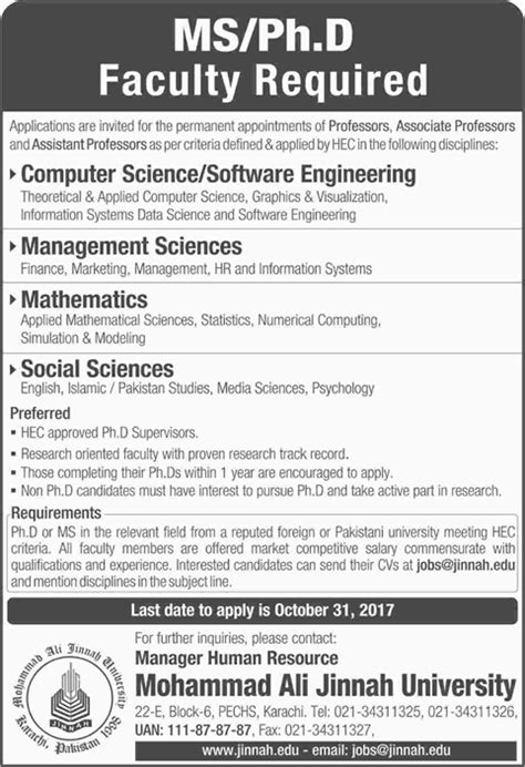 Mohammad Ali Jinnah University Karachi Jobs October 2017 Teaching Faculty Maju Latest In Karachi