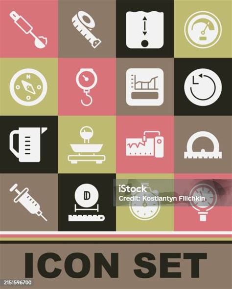 압력 수량계 각도기 반경 깊이 측정 손 눈금 스프링 기계 나침반 측정 스푼 및 그래프 일정 차트 다이어그램 아이콘을 설정합니다 벡터 0명에 대한 스톡 벡터 아트 및 기타