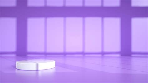 벽에 그림자가 있는 보라색 방의 흰색 연단 실증적인 배경 3d 렌더링 프리미엄 사진
