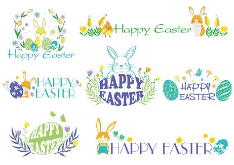 Happy Easter Vector Colorful Symbol Logo Set Isolated On A White