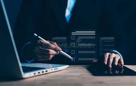 Businessman Use Smartpen Checklist On E Document Document Management System Dms Stock Image