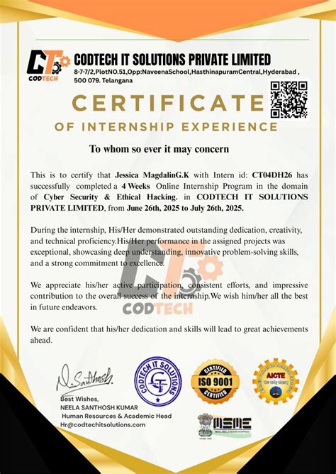 Cybersecurity Ethicalhacking Internshipcertificate Cyberinternship
