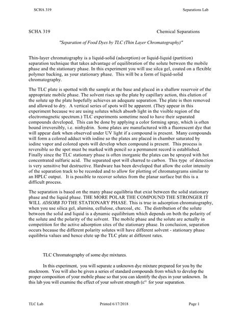 separation of food dyes by tlc thin layer chromatography docest