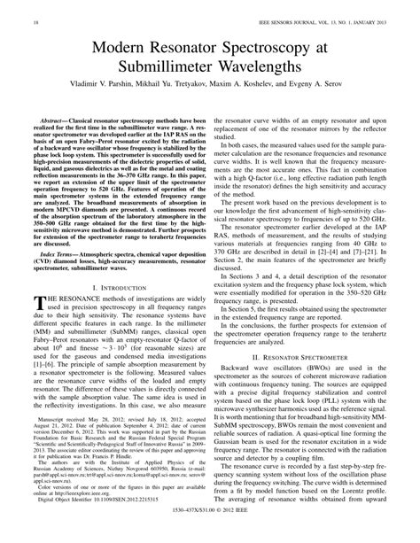Pdf Modern Resonator Spectroscopy At Submillimeter Wavelengths