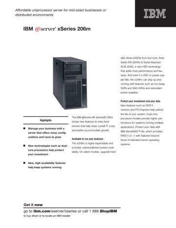 IBM EServer XSeries 206m Express Seller Model Datasheet Manualzz